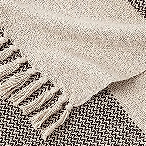 Bloomingville A14208833 Grey & Cream Cotton Knit Throw with Fringe