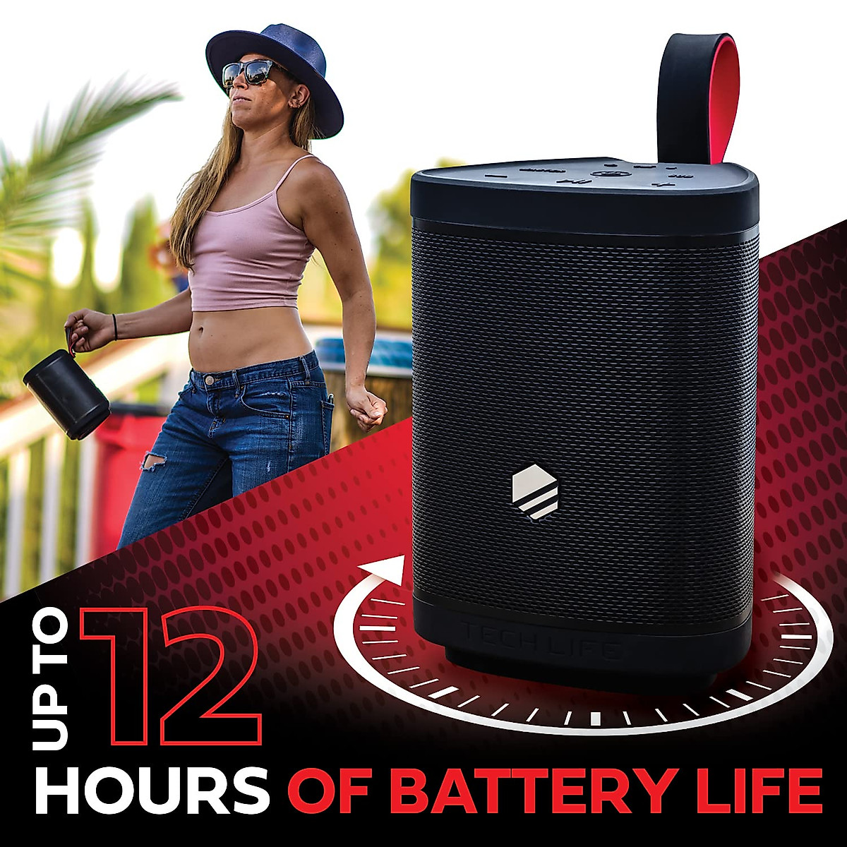 Tech-Life Boss- Premium Portable Bluetooth Speaker - Waterproof Outdoor Party Speaker w/Amazing Sound, Heavy Bass, No Distortion, 12hr Batt- Pair 100 Together for The Ultimate Portable Speaker System