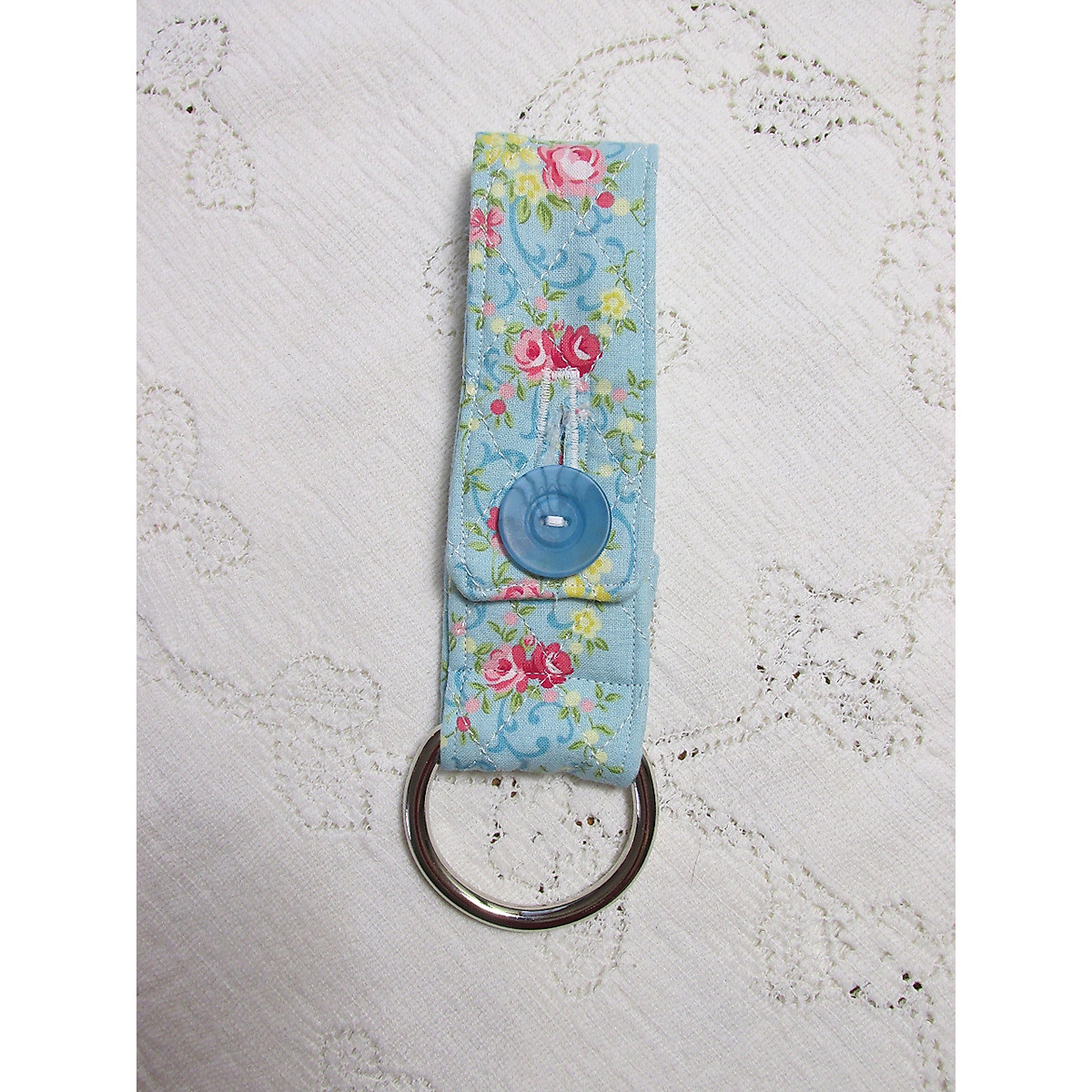 Shabby Chic Blue Roses Quilted Kitchen Towel Holder - Heavy-Duty D-Ring - Kitchen Towel Hanger - Towel Keeper