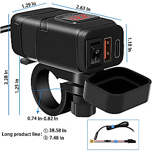 Ankuee Motorcycle USB Phone Charger, Waterproof SAE to USB Adapter with Voltmeter & ON/Off Switch, Dual Quick Charge 3.0 Charger, Motorcycle Accessories for Phone, Tablet, GPS, etc (Red)