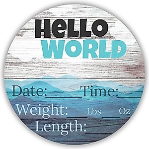 Hello World Newborn Baby Announcement Sign Shower Gift Baby Birth Stats Hospital Photo Props Gender Reveal Girl Boy Neutral Nursery Wall Decor Gifts Baby Book Keepsake (Mountains)