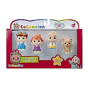 CoComelon 4 Figure Pack - JJ & Family Figure Set - Family and Friends - Includes JJ, YoYo, Tomtom, and Bingo The Dog - Toys for Kids, Infants and Preschoolers