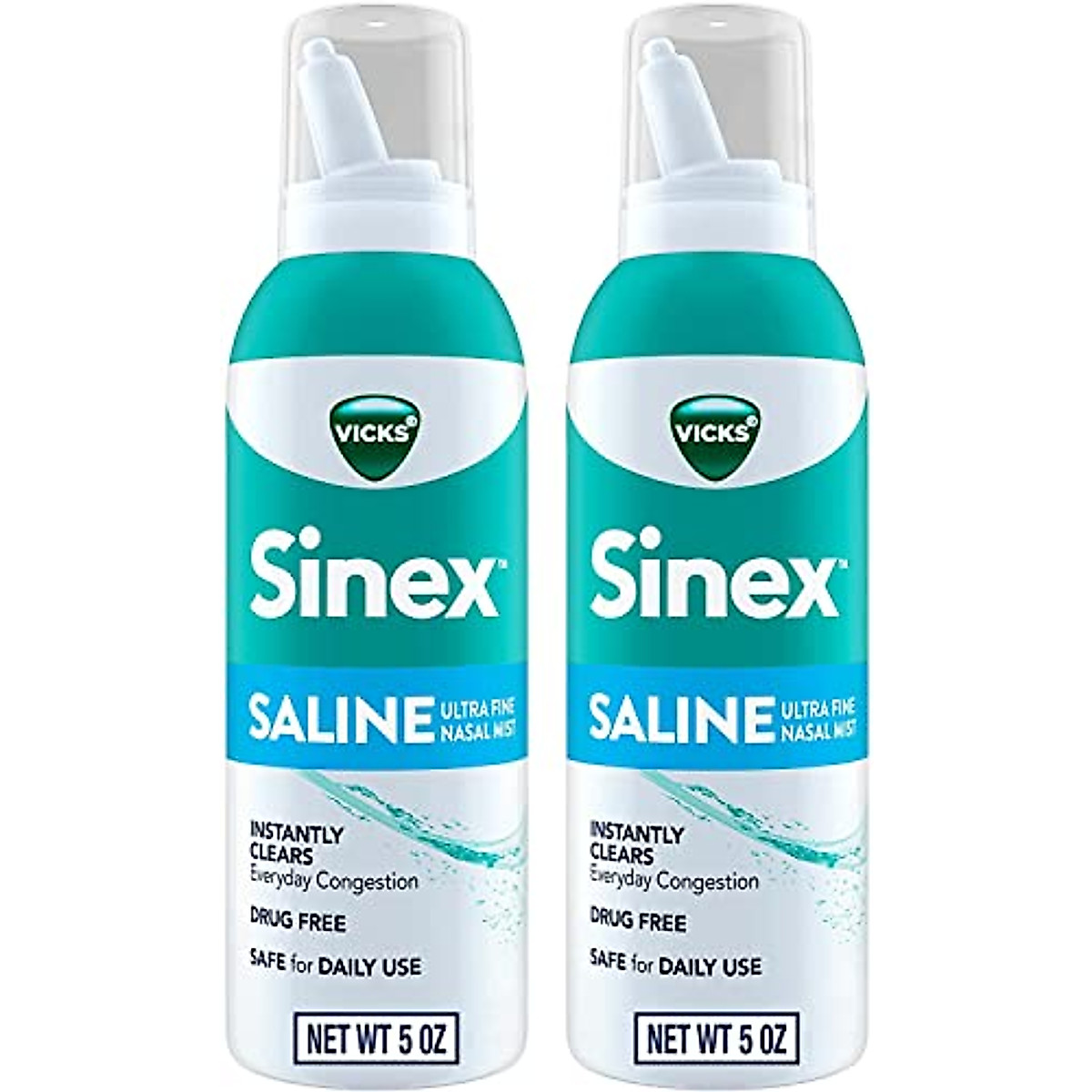 Vicks Sinex Saline Nasal Spray, Drug Free Ultra Fine Mist, Clear Everyday Sinus Congestion Fast, Clear Mucus from a Cold or Allergy, Daily Use 5.0 fl oz x 2