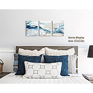 Lucifart Abstract Wall Art Bedroom Wall Decor Living Room Coastal Beach Theme Ocean Navy Blue Art Paintings, Blue Decor for Bathroom Lake house, Inspirational Wall Art 3 Piece Set