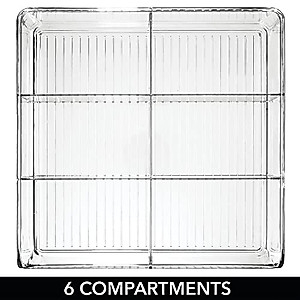 mDesign Plastic Home Office Wide Bin Organizer with 6 Compartments for Cabinets, Closets, Drawers, Desks, Tables, Workspace - Staple, Notepad, Paperclip Holder - Ligne Collection - 2 Pack - Clear