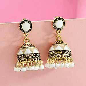 idealway 4-6 Pairs Indian Jhumka Jhumki Drop Dangle Earrings for Women Mexico Gypsy Enamel Earrings Ethnic Style Golden Ball Pendant Earrings Female (AA)