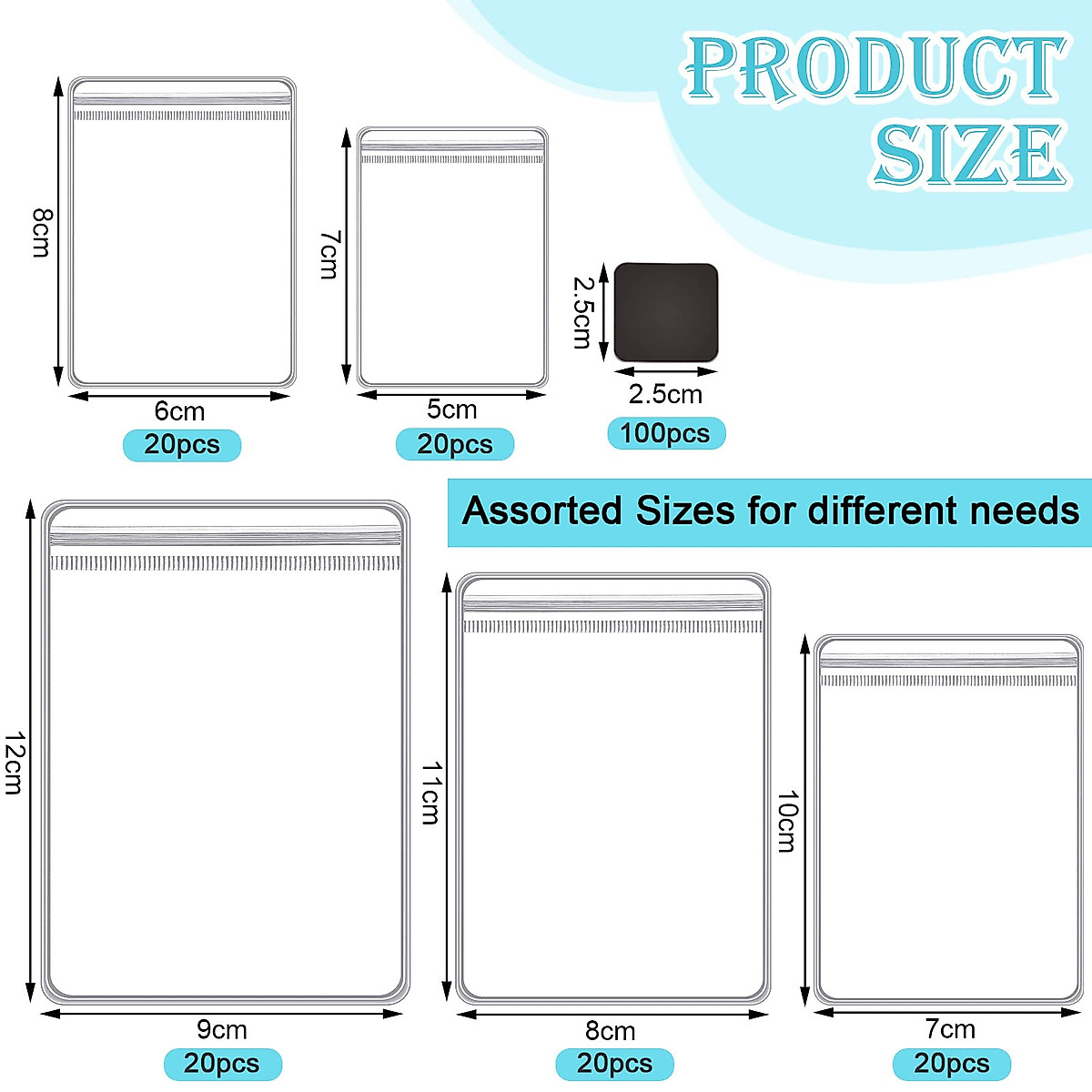 Sureio 200 Pcs Anti Tarnish Strips with Clear Plastic Jewelry Bags Sets, 100 Assorted Size Transparent Jewelry Storage Bags and 100 Anti Tarnish Strips for Packaging Jewelry Rings Earrings (5 Sizes)