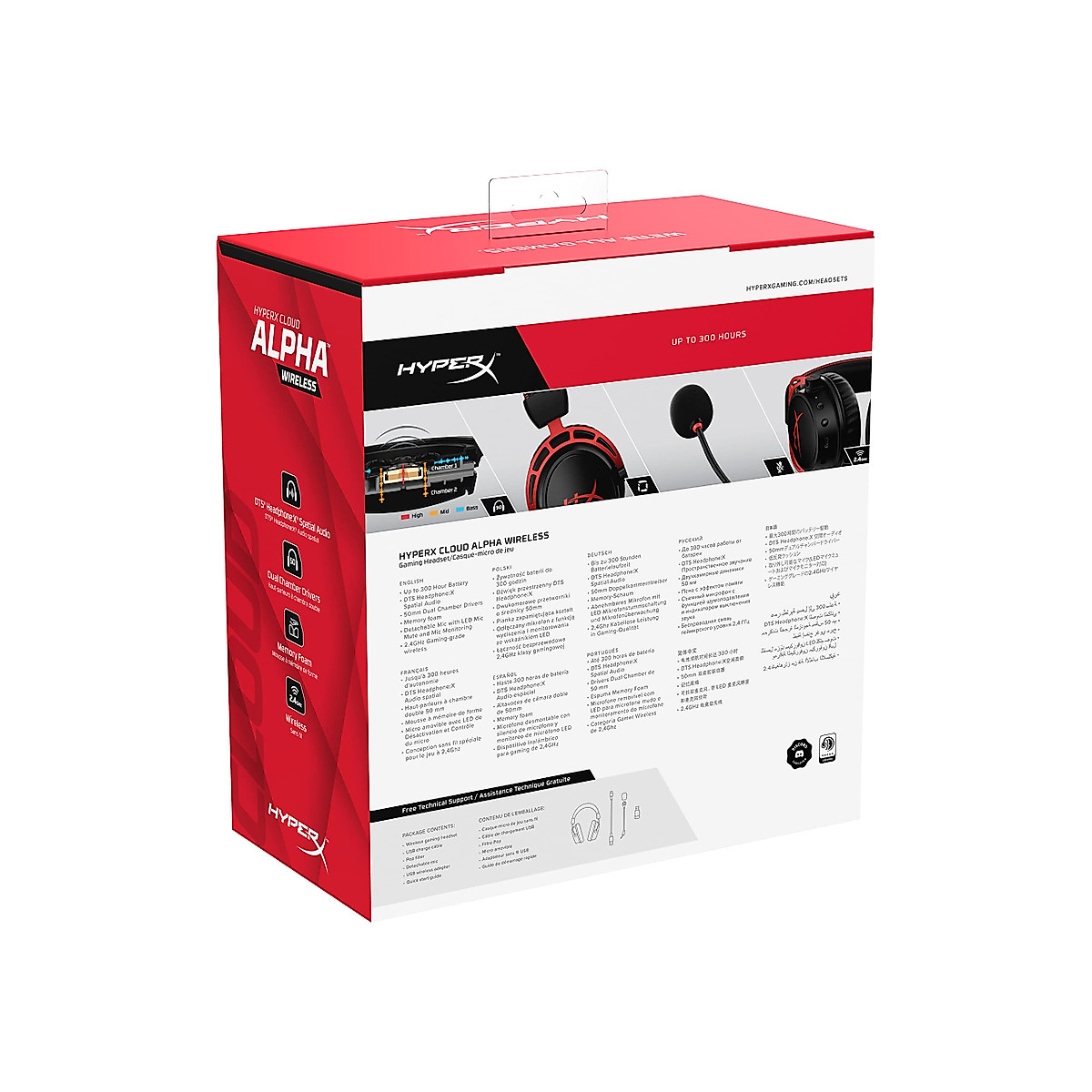 HyperX Cloud Alpha Wireless Gaming Headset for PC with DTS Headphone:X Spatial Audio, Noise-Canceling Mic, Dual Chamber Drivers, Durable Aluminum Frame - 300-Hour Life, Red (Renewed)