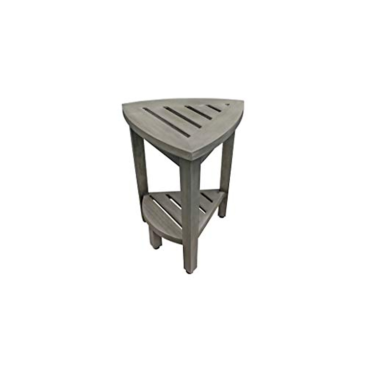 CoastalVogue Flexi Corner Teak Shower Corner Stool Wood Corner Shower Seat Spa Bench with Shelf, 15" Corner Shower Foot Stool in Antique Gray Finish