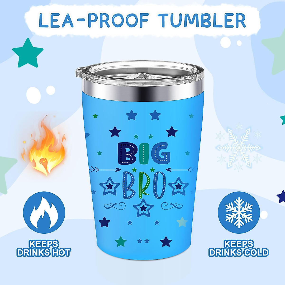 Maxcheck 2 Pcs Big Brother Gift Brother Christmas 12 oz Big Brother Cup Stainless Steel Mug Blue Vacuum Insulated with Leak Proof Lid and Straw Big Brother Bracelet for Little Boy