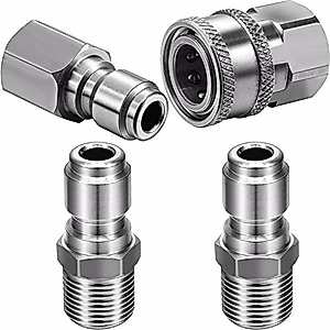 Hotop NPT 3/8 Inch Stainless Steel Male and Female Quick Connector Kit Pressure Washer Adapter Set and 2 Packs NPT 3/8 Inch Stainless Steel Quick Connector Plug Male Nipples