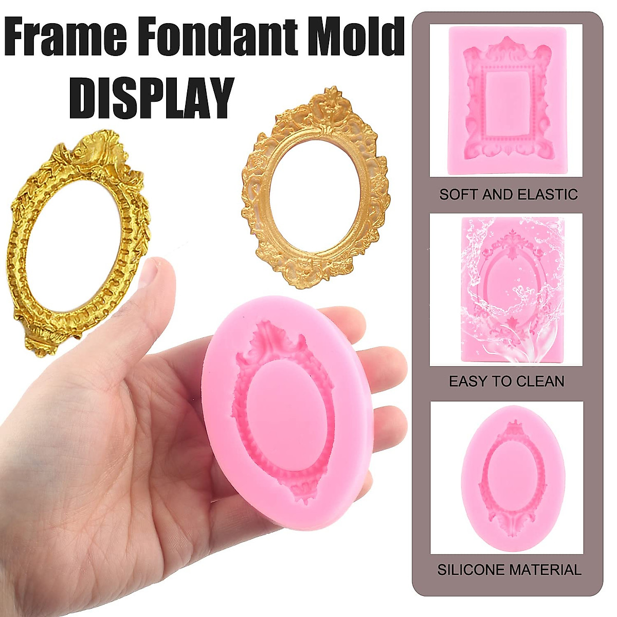 ZiXiang Photo Frame Silicone Molds Baroque Style Picture Frames Fondant Mold For Cupcake Topper Cake Decoration Chocolate Candy Polymer Clay Gum Paste Set Of 4