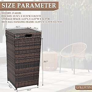 Lalurten Garbage Can Outdoor 24 Gallon Outdoor Trash Can with Lid Outdoor Dog Poop Trash Can Resin Rattan Wicker Trash Can Weather-Resistant Outdoor Garbage Can for Patio Backyard Kitchen (Brown)