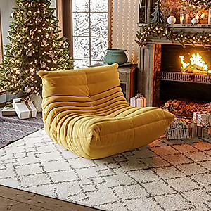 1inchome Fireside Chair, Soft Suede Lounge Chair Lazy Floor Sofa Accent Bean Bag Couch for Living Room Corner Chair Bedroom Salon Office