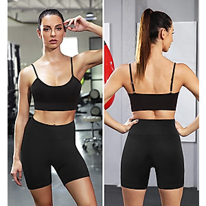Ourgifts Workout Sets for Women 2 Piece Outfits Gym Shorts Women High Waisted with Adjustable Padded Sports Bra Gym Sets（A0010L-Black