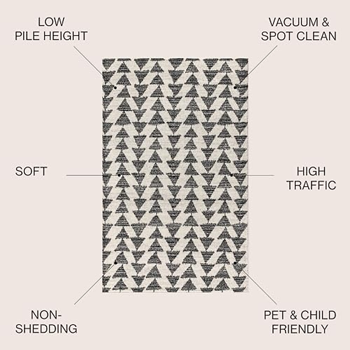 JONATHAN Y MOH206A-8 Aisha Moroccan Triangle Geometric Indoor Farmhouse Area-Rug Bohemian Minimalistic Easy-Cleaning Bedroom Kitchen Living Room Non Shedding, 8 X 10, Cream,Black