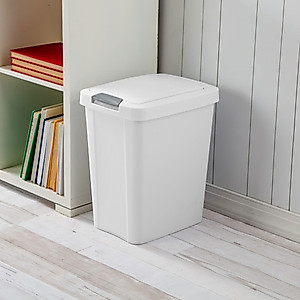 Sterilite 10438004 7.5 Gallon TouchTop Wastebasket, White w/ Titanium Latch, 4-Pack