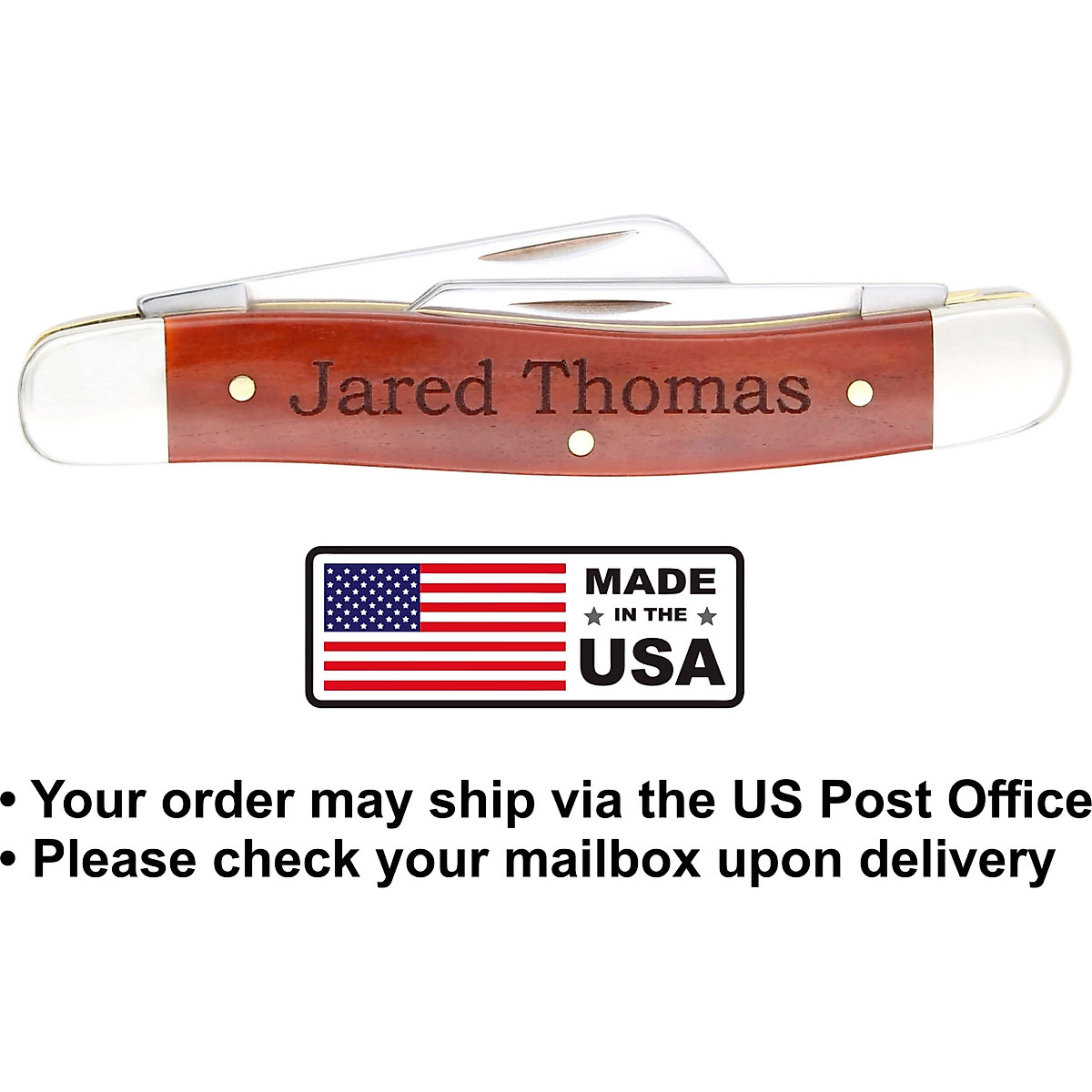 Case Pocket Knife, Smooth Chestnut Bone Medium Stockman #28701 with Personalized Laser Engraved Handle, Three Blades, Valentines Day Gifts, Father's Day Gifts…