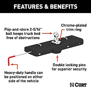 CURT 60607 Double Lock Gooseneck Hitch with 2-5/16-Inch Flip-and-Store Ball, 30,000 lbs
