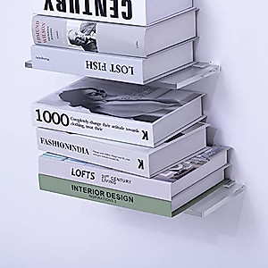 maulehua 12 Inch Clear Acrylic Floating Shelves with Invisible Metal Brackets Floating Wall Mounted Shelf for Bathroom, Living Room and Kitchen Set of 2