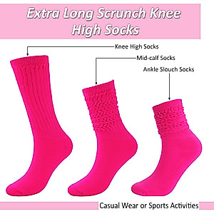 Whaline 10Pcs 90s Neon Party Headband Wristbands Slouch Socks Set Stretchy Cotton Knit Green Rose Red Knee High Socks Sweatbands 80s Style Women Girls Sport Accessories for Yoga Tennis Running