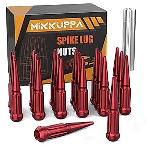 MIKKUPPA 1/2-20 Wheel Spike Lug Nuts, 20pcs Red Spike Lug Nuts 1/2x20 Solid 4.4" Tall Acorn Lug Nut with 1 Socket Key Replacement for Jeep Wrangler Cherokee Liberty