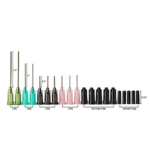 BSTEAN Syringe Blunt Tip Needle and Cap - 10ml, 5ml, 3ml, 1ml Syringes 14ga 16ga 18ga 20ga Blunt Needles - Oil or Glue Applicator (Pack of 10)