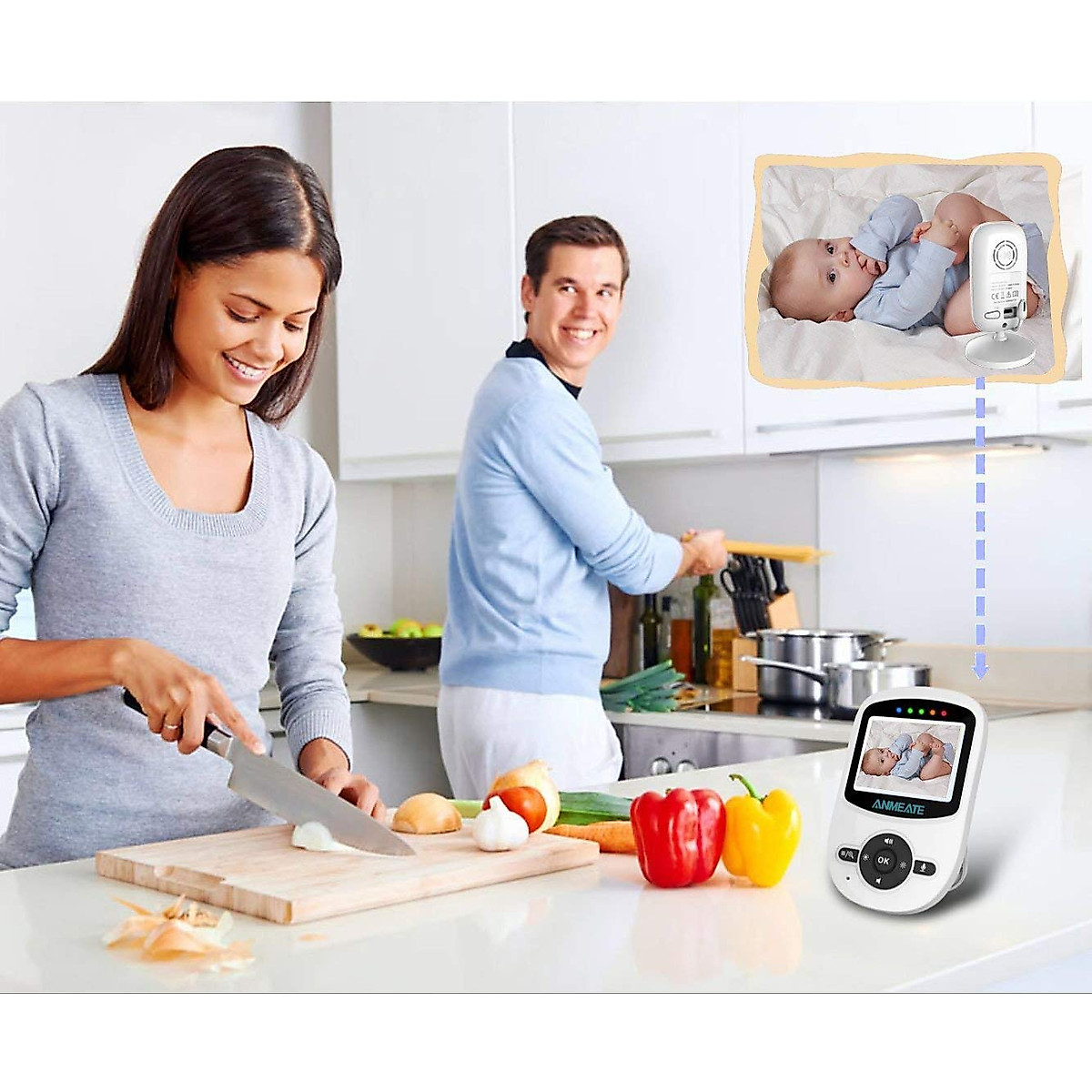 Video Baby Monitor with Camera and Infrared Night Vision, Two-Way Talkback, and Temperature Monitor - Long Range, Monitor Your Baby All Round The Clock,Include 2 Piece Outlet Protector … (2.4'')