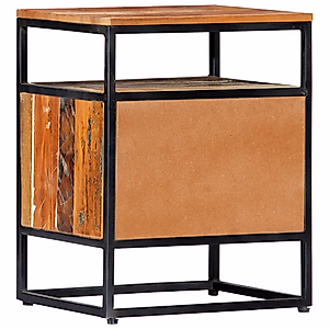 vidaXL Mid-Century Elegant Bedside Cabinet/Nightstand – 15.7"x11.8"x19.7", Made from Durable Solid Reclaimed Wood and Powder-Coated Steel – Brown