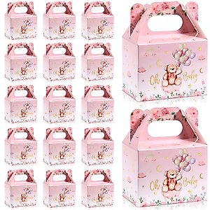 36 Pieces Bear Baby Shower Party Favor Boxes Cute Bear Treat Boxes Paper Candy Cookies Box Decoration for Baby Shower Party Supplies Gender Reveal Bear Themed Birthday Party Decor (Pink)