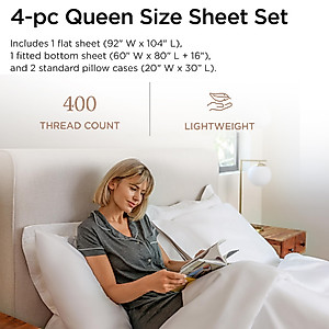 Threadmill Egyptian Cotton Queen Sheet Set | 100% Certified Egyptian Cotton Sheets for Queen Size Bed | Queen Bed Sheets Set with Snug Fit 16" Deep Pocket | Soft Cooling Sateen Bedding Set | White