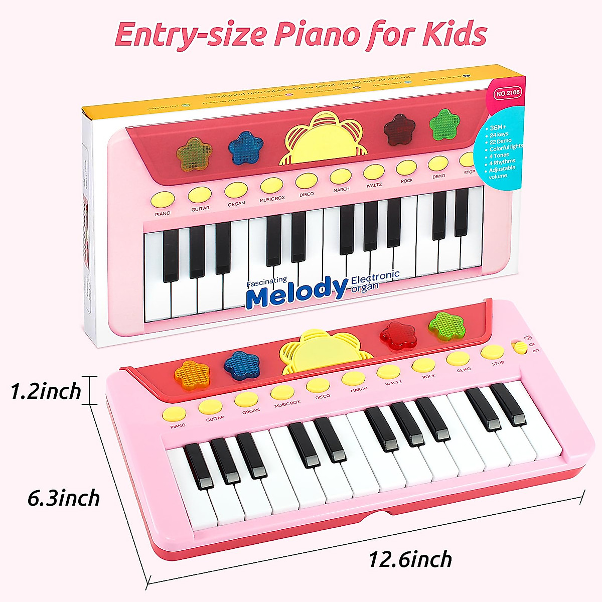 BAOLI 24 Keys Piano Keyboard for Kids, Multifunctional Portable Electronic Piano Educational Musical Instrument Toys, Birthday Gifts for Beginner Children Toddler Boys Girls Age 3-5