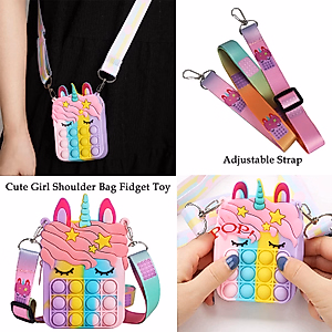Fidget Purse, Pop Fidget Push It Bubble Popper Unicorn Bag with Bulk Fidget Bracelets Key Chain Stress Relief Toys for Girls Ages 3-12 Gift Easter Basket Stuffers Birthday Party Favor Xmas Stocking