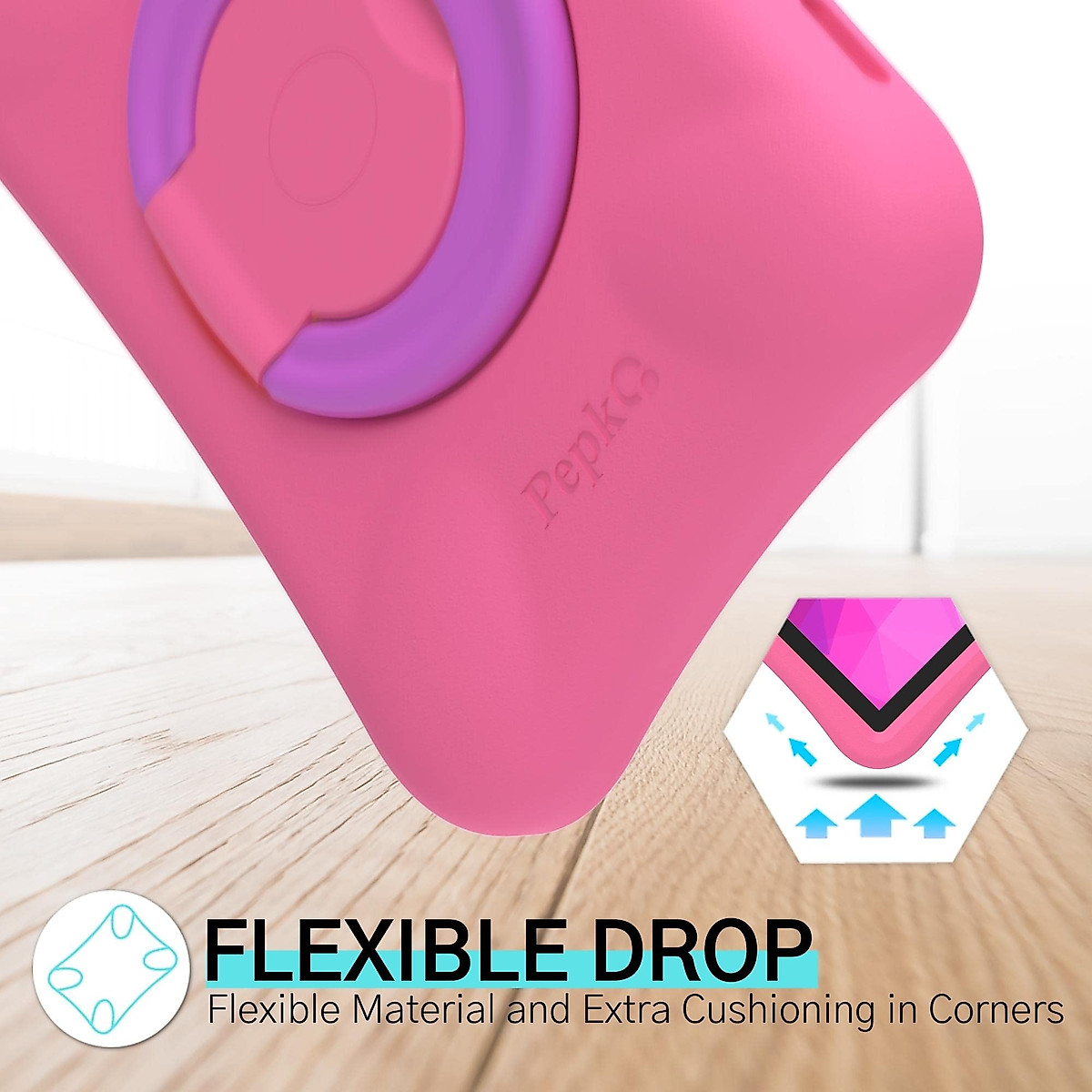 PEPKOO Kids Case for Fire HD 8 & HD 8 Plus Tablet, Light Weight Flexible Shockproof Cover with Foldable Handle Kickstand for Amazon Kindle Fire Tablet 10th Generation 2020, Pink Purple