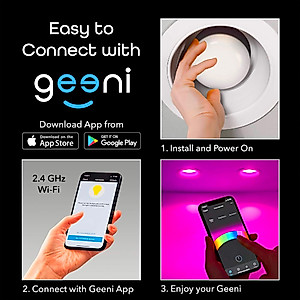 Geeni Prisma Plus BR30 LED Smart Light Bulb, Tunable Hue and Dimmable RGB WiFi Bulb, No Hub Required, Compatible with Alexa and Google Assistant (4 Pack)