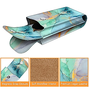 Fintie Double Glasses Case with Carabiner Hook, Portable Vegan Leather Eyeglass Case Anti-scratch Sunglasses Pouch, Emerald Marble