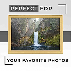 7x10 Frame Gold Real Wood Picture Frame Width 1.25 Inches | Interior Frame Depth 0.75 Inches | Fremont Gold Modern Photo Frame Complete with UV Acrylic, Foam Board Backing & Hanging Hardware