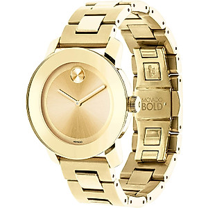 Movado Women's BOLD Iconic Metal Yellow Gold Watch with a Flat Dot Sunray Dial, Gold (Model 3600085)