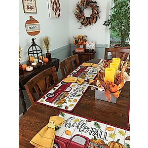 Fall Farmhouse Red Truck and Pumpkins Placemats, Hello Fall Set of Six (6) Colorful Tapestry Weave Fabric, for Holiday's, Thanksgiving, Autumn and Fall