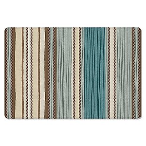 Teal Blue Green Striped Boho Antifatigue Kitchen Bath Door Mat Cushioned Runner Rug,Washable Welcome Floor Sink Mat,Antique Southwestern Native Pattern Tribal Non-Slip Comfort Standing Doormat,18"x30"