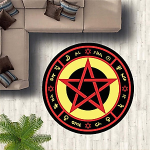 The Love Witch Patterned Rug, Astrology Rug, Movie Decor, Red Pentagram, Zombie Pentagram, Satan Rug, Voodoo Decor, Circle Rug (2.2 feet / 28 inc / 70 cm)
