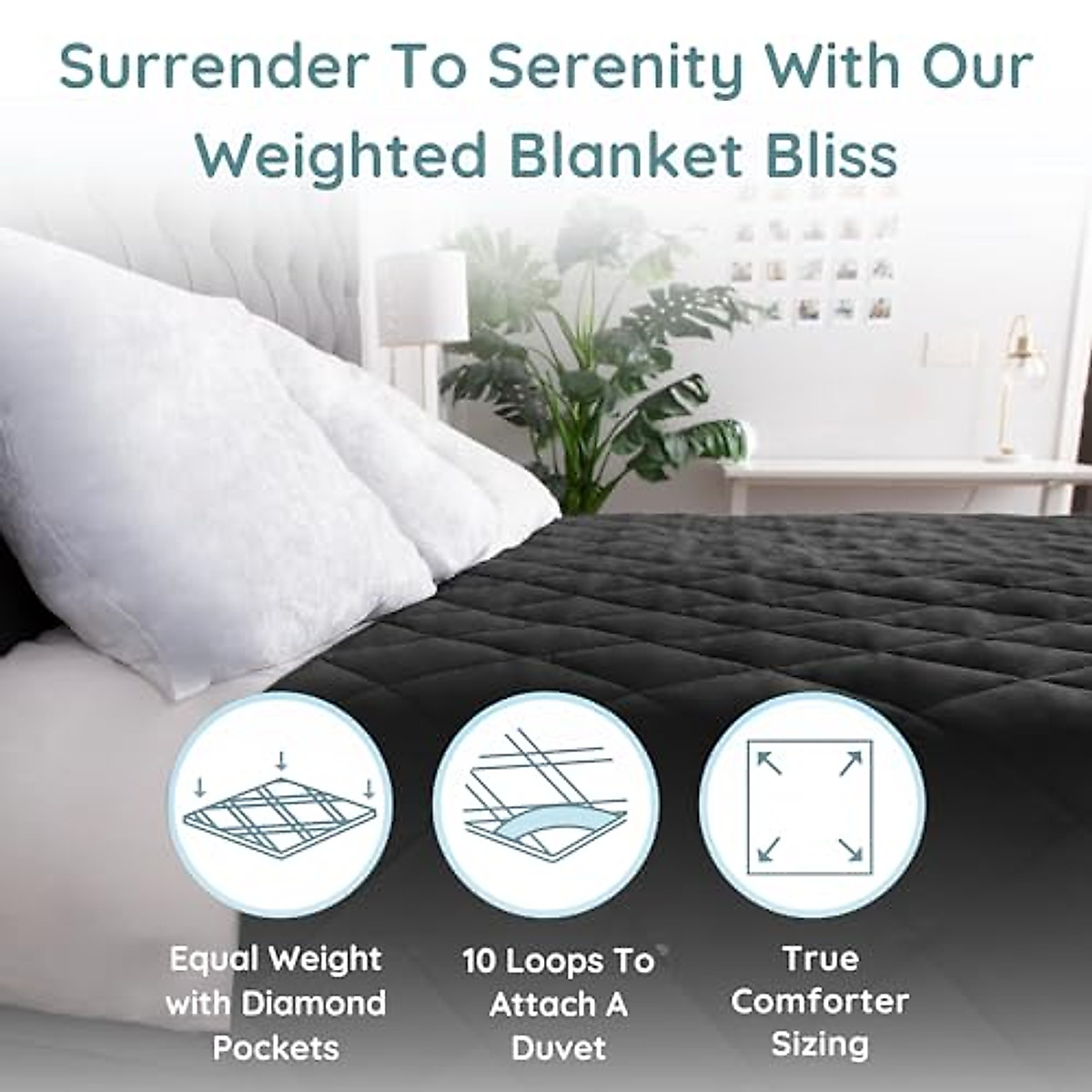 Homesmart Weighted Blanket King Size 30 lbs, (Medium Weight), Black 104x92, Oversized Weighted Blanket, Fits Standard and California King Beds