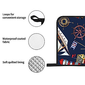 Nautical Sailboat Anchor Lighthouse Oven Mitts and Pot Holders Sets of 4,Non-Slip Heat Resistant Oven Gloves for Baking Cooking Grilling BBQ