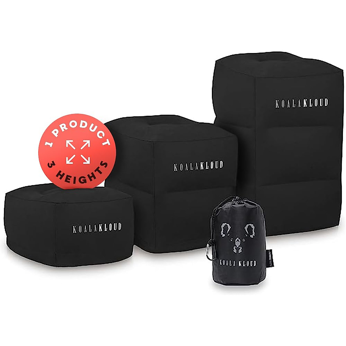 Koala Kloud 3 Height Travel Foot Rest - Gray Inflatable Foot Rest Pillow, Airplane Footrest for Flights, Car Seat, Airplane Bed for Toddler Airplane Travel Essentials Kids Accessories (Black)