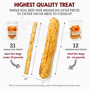 Riley's Peanut Butter Beef Hide Dog Treats, USA Sourced & Made Medium Dog Treats, Chew Sticks, Raw Hides for Small Dogs, Rawhide Sticks for Dogs 12 ct