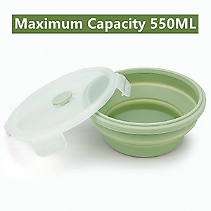 Lunbengo 3piece Collapsible Bowl with Lids, Microwave Silicone Meal Prep Lunch Containers, Ideal Food Bowls for Snacks, Fruits, Oatmeal, Camping Travel, Round, Green