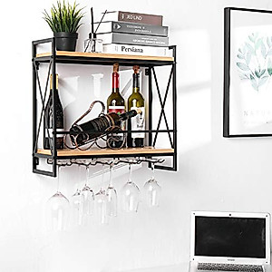 Tinyuet Wine Rack Wall Mounted, 21.6in Metal Hanging Wine Holder, Elegant Wine Glass Rack for Kitchen/Dining/Room/Wine Cellar/Bar