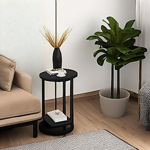 Hosfais Small Side Table End Table, C-Shaped Wood Coffee Table TV Tray for Eating Couch Tables for Small Space, Living Room, (Black)