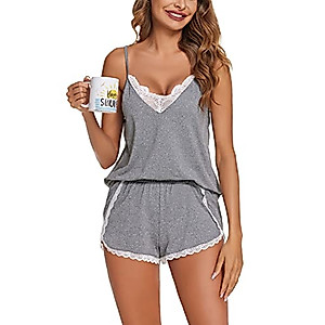 Ekouaer Pajama Set for Women V Neck Cami and Shorts Lace Trim Nighties Nightwear Soft Casual Wear Gift for Her