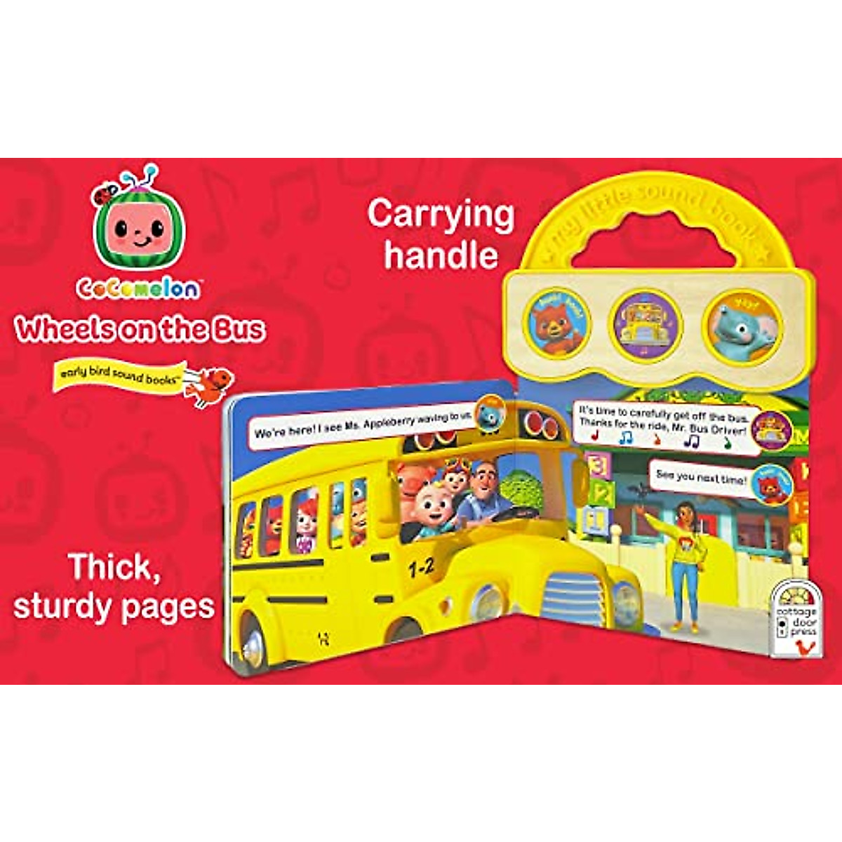 CoComelon Wheels on the Bus 3-Button Sound Board Book for Babies and Toddlers, Ages 1-4